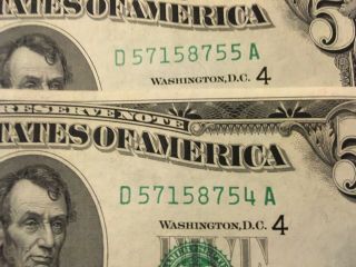 Two 1950 Series A $5 Federal Reserve Note With Consecutive Serial ...