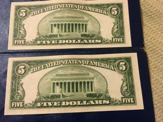 Two 1950 Series A $5 Federal Reserve Note With Consecutive Serial ...